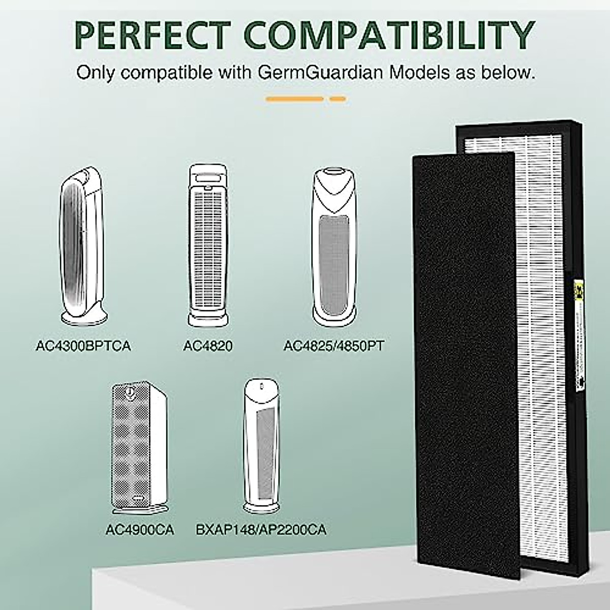 FLT4825 True HEPA Air Purifier Replacement Filter B for GermGuardian AC4300BPTCA, AC4900CA, AC4825, AC4825DLX, AC4850PT, CDAP4500BCA, CDAP4500WCA and More, 3-Pack