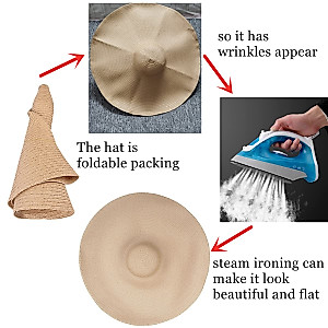 Oversized Beach Straw Hats for Women Floppy, Extra Large Sun Visor Hat Wide Brim Summer Packable Huge Roll Up Big Beach Hat for Women Foldable, Khaki