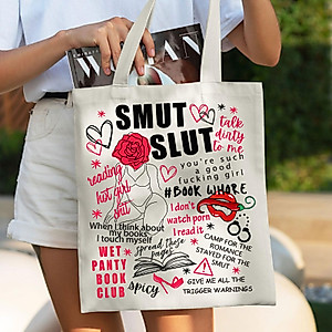 WZJHCL Smut Slut Gift Spicy Book Tote Bag Hot Tote Shopping Bag Smut Romance Reusable Grocery Tote bag Smutty Book Gift (Smut Slut Tote Bag)
