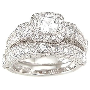 LaRaso & Co His and Hers Wedding Sets Silver Titanium 3 PCS Matching Band Rings Him Her 10/9