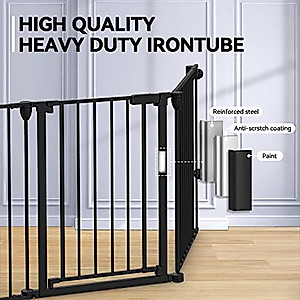 Kfvigoho Baby Gate 35"-198" Extra-Wide Gate for Stairs, Play Yard Child Safety Gate, Dog-gate with Auto-Close Door, Double Locking System for Fireplace, Kitchen, Foldable 8 Steel Panels, 29" Height