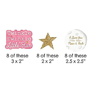 Big Dot of Happiness Pink Twinkle Twinkle Little Star Paper Straw Decor - Baby Shower or Birthday Party Striped Decorative Straws - Set of 24