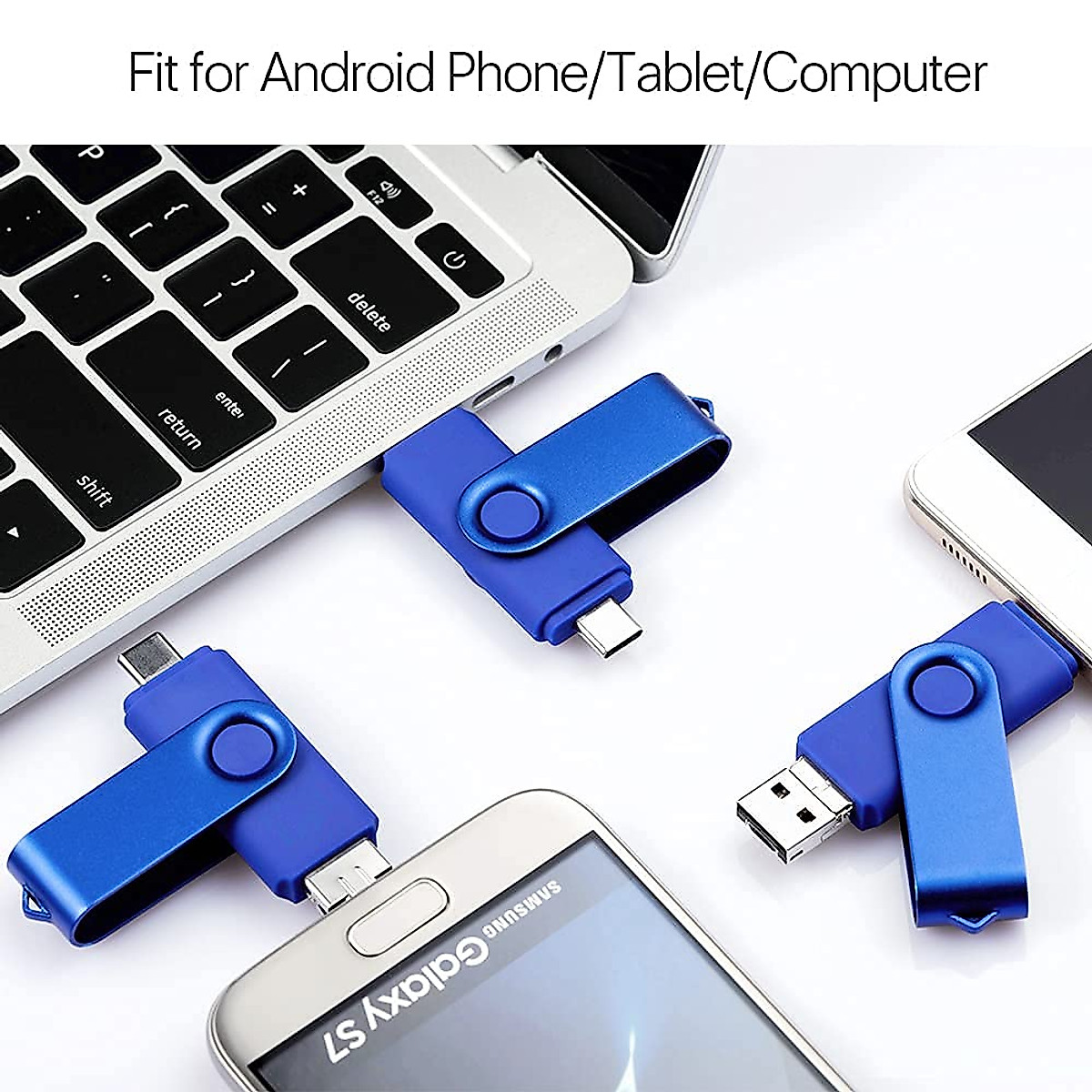 ABLAZE 128GB Type C Flash Drive 3 in 1 OTG USB 2.0 + USB C + Micro USB Thumb Drive Photo Stick for Smartphone/PC/MacBook/Tablet/Computers