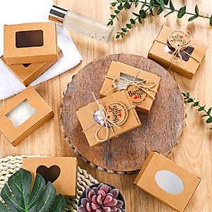 Kosiz 100 Pcs Soap Boxes Packaging Soap Kraft Boxes for Homemade Soap with Clear Windows 3.9 x 2.8 x 1.2 Inch Empty Soap Making Supplies Soap Present Treat Gift Box for Bakery Party Favor(Brown)