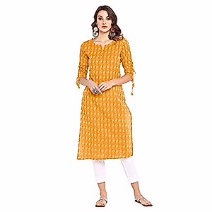 Janasya Indian Women's Yellow Pure Cotton Kurta(JNE3568-KR-A-XXL)