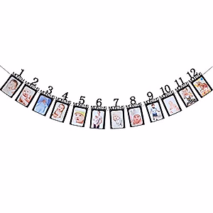 1st Birthday Party Banner, Baby's First Birthday Party Sign Decors, Recording Baby from 1-12 Month Growth Photo Booth Supplies - Black Color