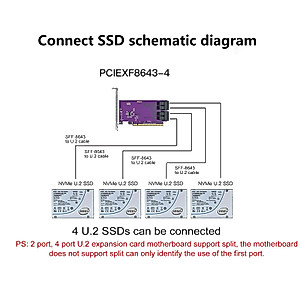 PCIe to SFF-8643 Adapter for U.2 SSD, X8, (2) SFF-8643. Support Windows 10/2016/2019, REHL/Cent0S 7/8, VMware ESXi 6/7, Ubuntu Linux 18/20/21, etc.