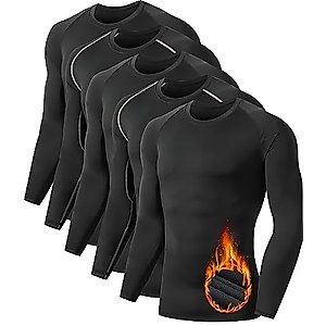 TELALEO 5 Pack Men's Thermal Compression Shirt Long Sleeve Athletic Base Layer Top Winter Cold Gear Workout Running Hunting 2XL