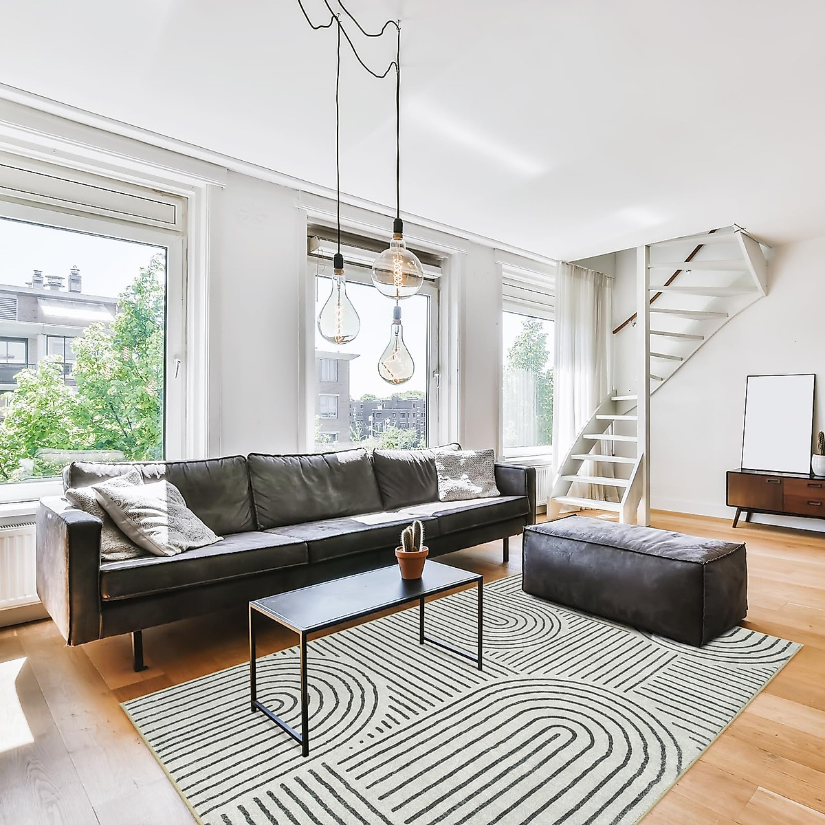 Lahome Abstract Washable Area Rug, 5x7 Rug for Bedroom Non-Slip Soft Living Room Rug, Ultra-Thin Modern Black and White Rug Stain Resistance Throw Large Carpet for Dining Room (5'x7',Black)