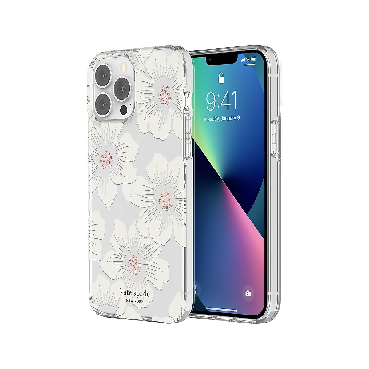 kate spade new york Protective Hardshell Case for iPhone 13 Pro Max - Hollyhock Floral Clear