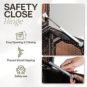 Idzo Outdoor Wicker Storage Box, 1000 Hours UV Wicker Cushion Storage Box for Patio Durable Against Water & Weather, 136 Gallon Large Deck Box, Soft-Close Hinge & Extra Poly Bag Included - Brown