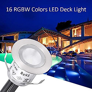 Lixada Recessed LED Deck Light 16 RGBW Colors/4 Lighting Modes Remote Control IP67 Waterproof LED in Ground Lights for Outdoor Yard Garden Stair Patio Pool Deck Kitchen -10Pack - RGBW Colors (30mm)
