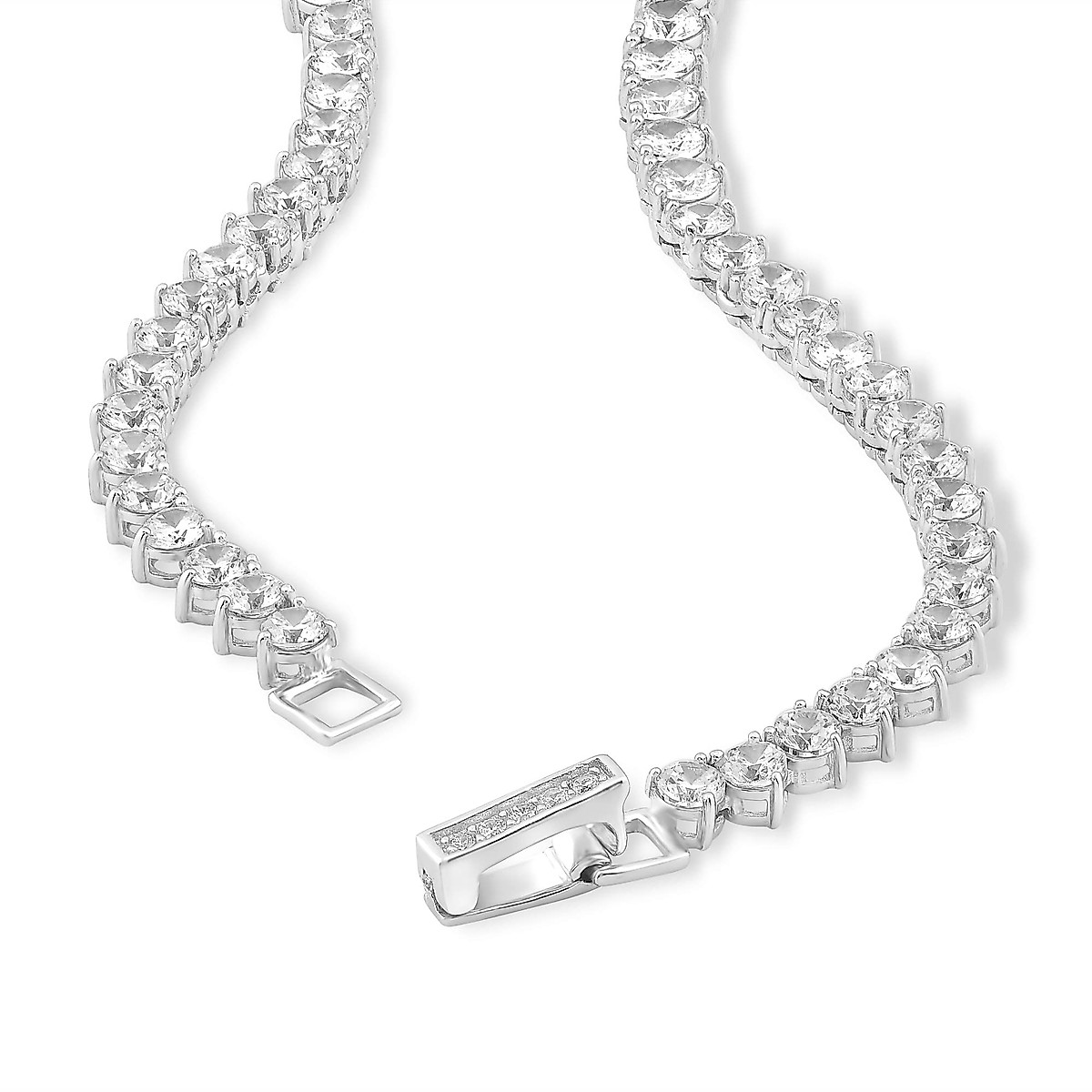 Jewelili Sterling Silver Round Cubic Zirconia Classic Tennis Necklace 16 Inches