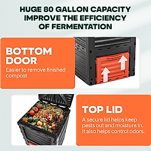 Idzo Garden Compost Bin Outdoor 80Gallon, Outdoor Composter Bin with Large Capacity & Easy Assembling, Quick Composting, Space-Saving