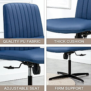 TURRIDU Criss Cross Chair No Wheels, Armless Office Chair with Wide Seat and Mid Back, Height Adjustable Swivel Cross Legged Office Chair Computer Vanity Chair for Home, Office, Small Space, Blue