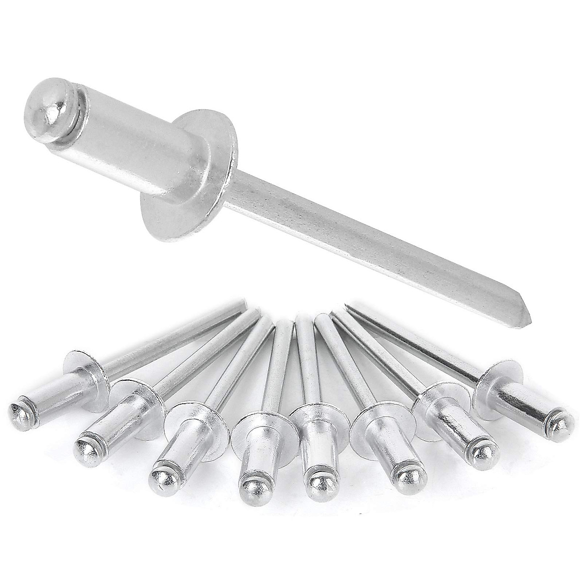500pcs 3/16" x 3/8" Aluminum Blind Rivets, Self-Plugging Open End Type Pop Rivet with Steel Mandrel, Large Flange Blind Rivets for Sheet Metal, Automotive, Railway, Duct Work, Rivet Gun