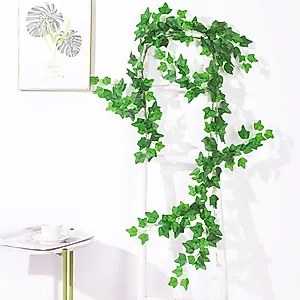 Qlarnaweer Artificial Fake Vines, 84Ft 12 Strands Artificial Ivy Leaf Greenery Garland Wall Decor Hanging Plants Foliage for Home Kitchen Garden Office Wedding Party