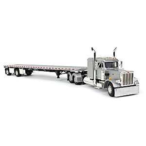 DCP 1/64 Silver & Black Peterbilt 359 36" Flattop Sleeper w/ 53' Wilson Roadbrute Flatbed Trailer 60-1540