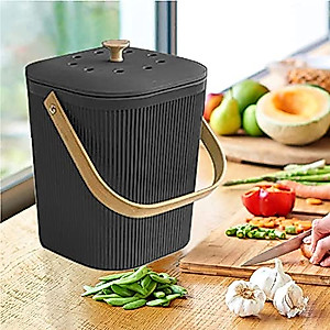 Compost Bin Kitchen, Yatmung Countertop Compost Bin, Compost Bucket Made of Bamboo Fiber, Small Compost Bin with Charcoal Filter, Black