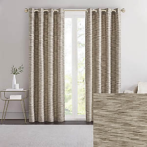 Madison Park Cameron Yarn Dyed Texture Curtain, Grommet Top Window Drapes for Living Room, Bedroom and Appartment, 50 in x 84 in, Mocha