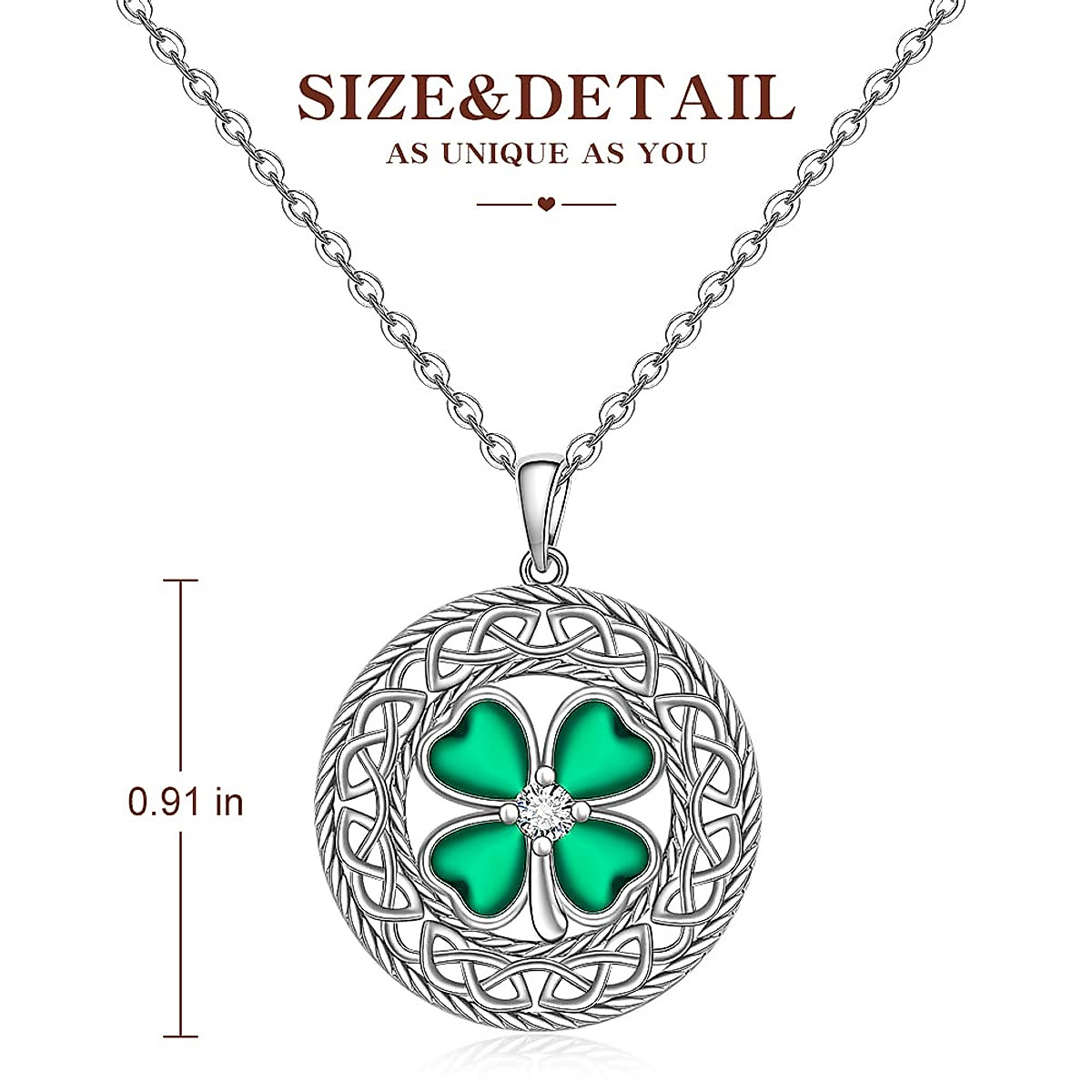 Shamrock Necklace St Patricks Day Necklace Four Leaf Clover Necklace for Women Sterling Silver Celtic Knot Irish Green 4 Leaf Clover Necklaces Jewelry Pendant Lucky Saint Patricks Gifts