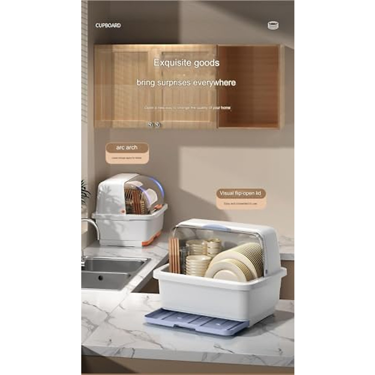 With lidDish Drainer Rack Plate, Silverware, Pots and Pans Drying Rack Chopstick holder Cup Holder,Multifunctional Dish Rack for Kitchen Counter,Dish Rack with Drainboard, for Kitchen Counter and Sink