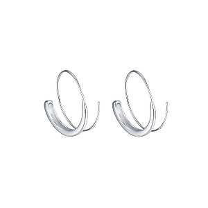 SLUYNZ 925 Sterling Silver Wire Threader Drop Earrings Hoop for Women 2.2CM Hoop Earrings Pull Through Earrings (A-Silver)