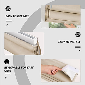 Cresmar Cordless Roman Shades Blackout Fabric Beige 23W x 64H, Window Blinds and Room Darkening Shades, Thermal Insulated, Easy to Pull Down
