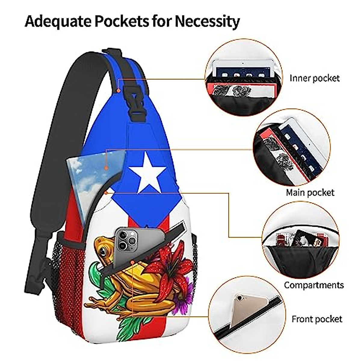 MANQINF Puerto Rico Flag Sling Bag,Multipurpose Crossbody Backpack Shoulder Chest Bag for Women Men Travel Hiking Daypack