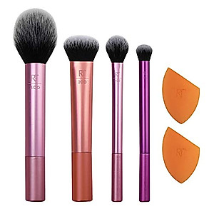 Real Techniques Makeup Brush Set with 2 Sponge Blenders for Eyeshadow, Foundation, Blush, and Concealer, Set of 6