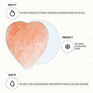 Pure Himalayan Salt Works Heart Massage Stone, Pink Crystal Hand-Carved Stone for Massage Therapy, Deodorant and Salt and Sugar Scrubs, 2.75” W x 3” H x 1.5” D (Pack of 6)