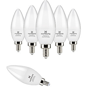 hansang E12 LED Candelabra Bulbs 3000K Soft White 6W 60Watt Equivalent, B11 Ceiling Fan Light Bulbs Small Base, C37 Type B Light Bulb for Chandelier, 600 Lumen, Non-dimmable, 6 Pack
