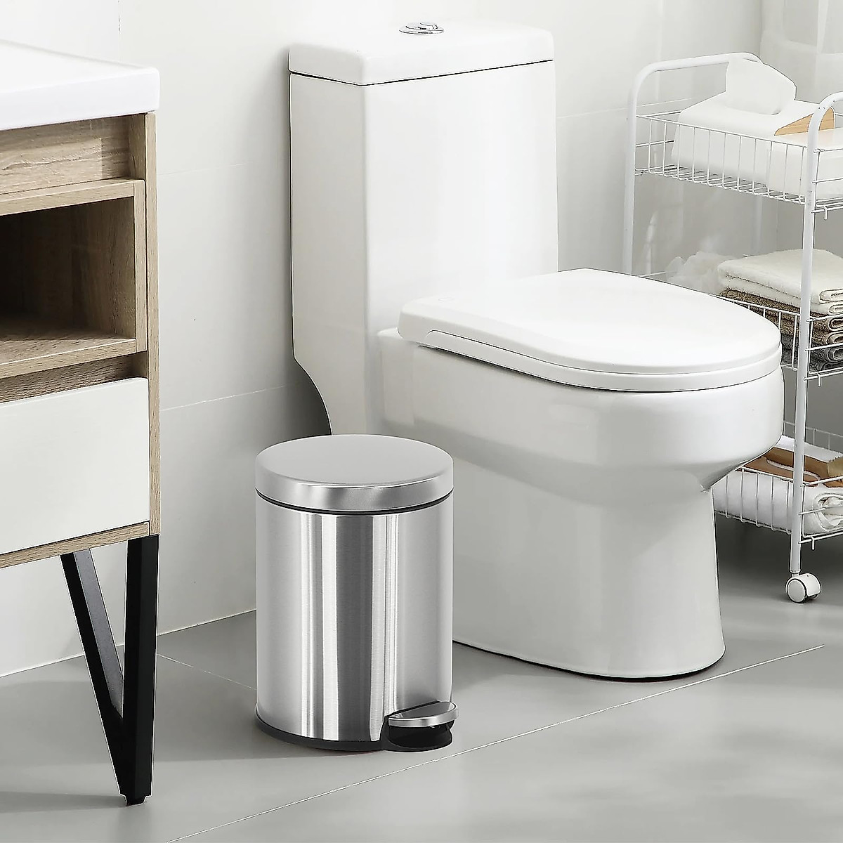 YYkokocat 2 Pack Small Trash Can 1.6 Gallon Bathroom Garbage Can with Lid Step Trash Can Waste Basket for Bathroom Dorm, 6 Liter Trashcan Small Wastebasket, Brushed Stainless Steel, 2PCS