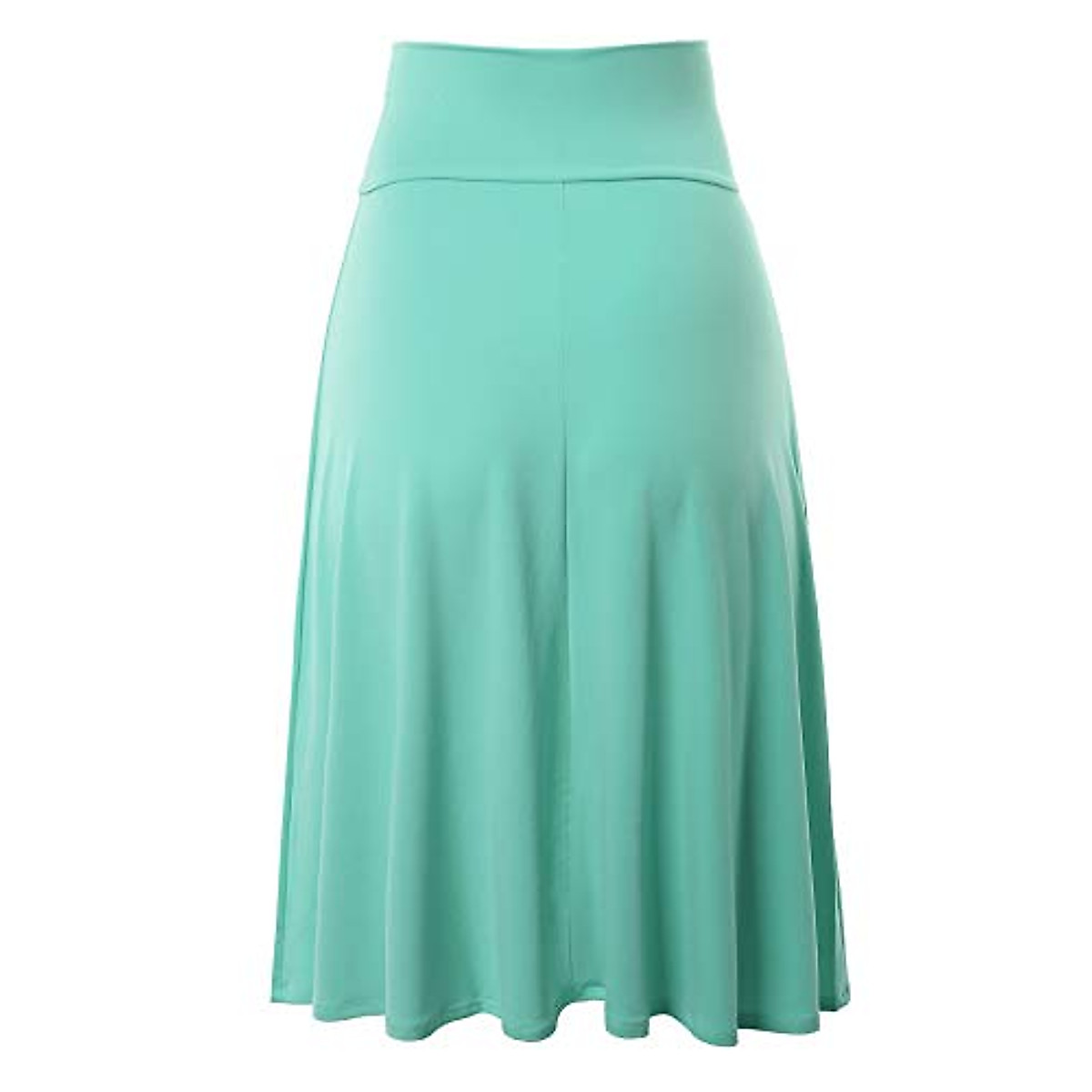 Solid A-Line Fold Over Waist Band Flared Midi Skirt Blue Grey L