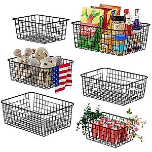 Wire Baskets, Warmfill 6 Pack Wire Storage Baskets Pantry Organization and Storage Metal Basket Bin for Shelf Pantry Kitchen Cabinet, Black (2 Small, 2 Medium, 2 Large)