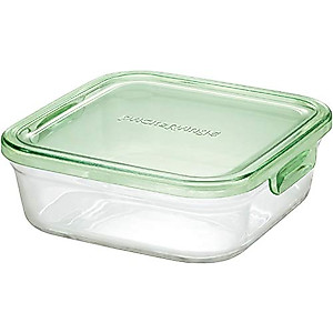 iwaki KC3247N-G Pack & Range Heat-Resistant Glass Storage Container, Green, Square, M, 27.1 fl oz (800 ml), Microwave