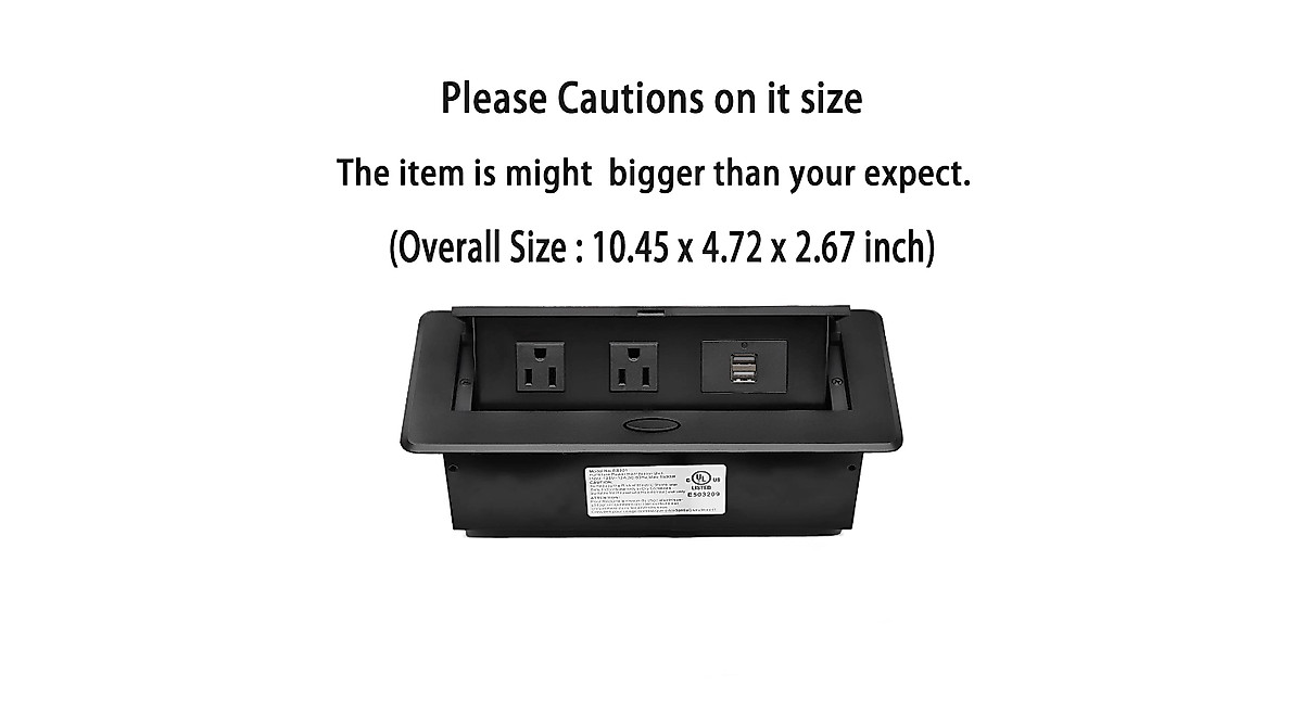 UL Listed Pop Up Power Strip with Dual USB Ports