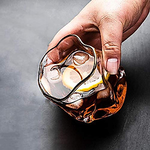 Keqin 250ML Irregular Glassware Diamond Twisted Wavy Crystal Whiskey Glass Set, 35 - Ounce, Set of 6, Unique Gift for Men or Women