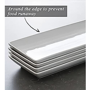 LAUCHUH Porcelain Serving Platter Rectangular Plate / Tray for Party, 14-Inch Large White Microwave And Dishwasher Safe Set of 4