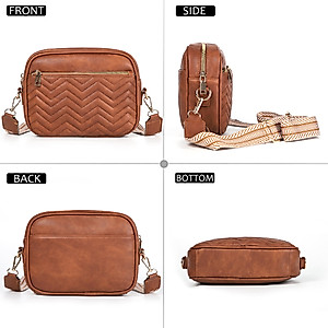 VODIU Quilted Crossbody Bags for Women Purses Handbags Small Vegan Leather Shoulder Bag with Wide Strap Trendy Cross Body Purse Brown