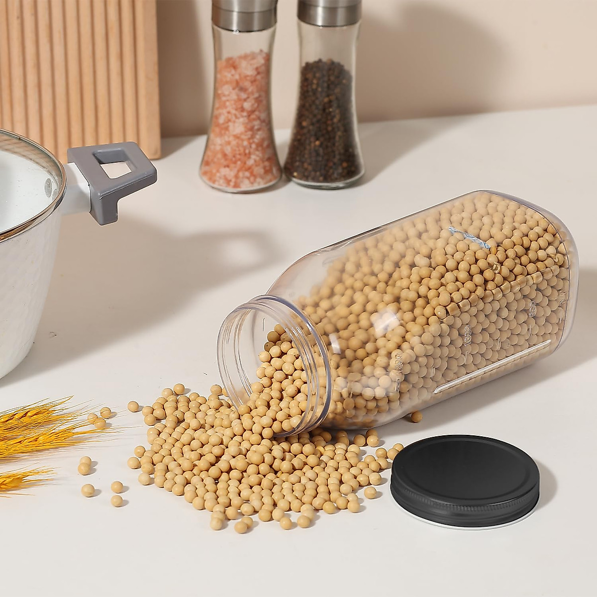 Party Club of America 4Pack 64 Ounce Black Plastic Jars Wide Mouth With Lid Large Mason Jars 64 OZ Half Gallon Mason Jars Food Storage Jars