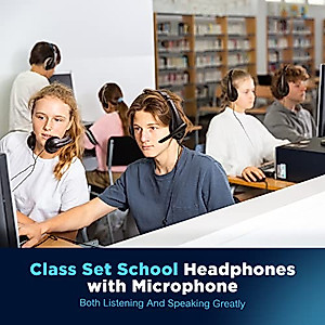 20 Pcs Classroom Headphone with Microphone Bulk On-ear Mic over Ear Headsets Kids Earphones Classroom Students Lightweight Children Class Headphones for School Office, Meetings, Chat, Black