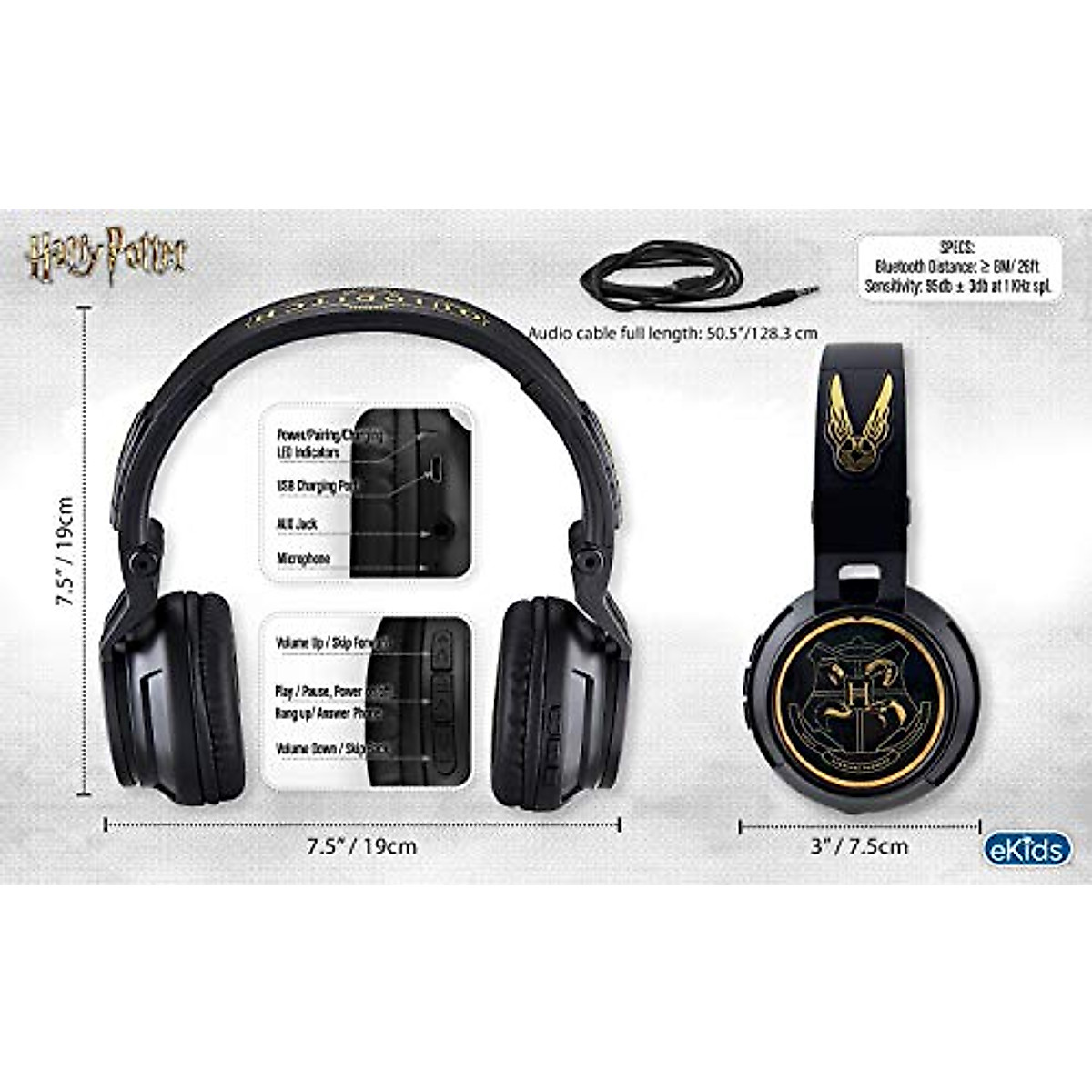 eKids Harry Potter Kids Bluetooth Headphones, Wireless Headphones with Microphone Includes Aux Cord, Volume Reduced Kids Foldable Headphones for School, Home, or Travel