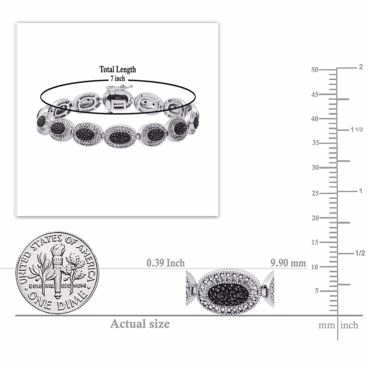 Dazzlingrock Collection 0.20 Carat (ctw) Round Black Diamond Ladies Cluster Style Oval Shape Tennis Bracelet 1/5 CT, 925 Sterling Silver