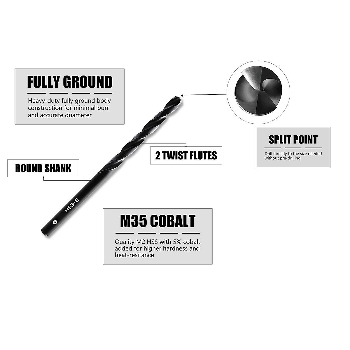 DelitonGude 9/32 inch HSS M35 Cobalt Twist Drill Bits,High Speed Steel,Pack of 5,Suitable for Steels,Cast Iron,Stainless Steels and Other hardMetals(9/32inch)