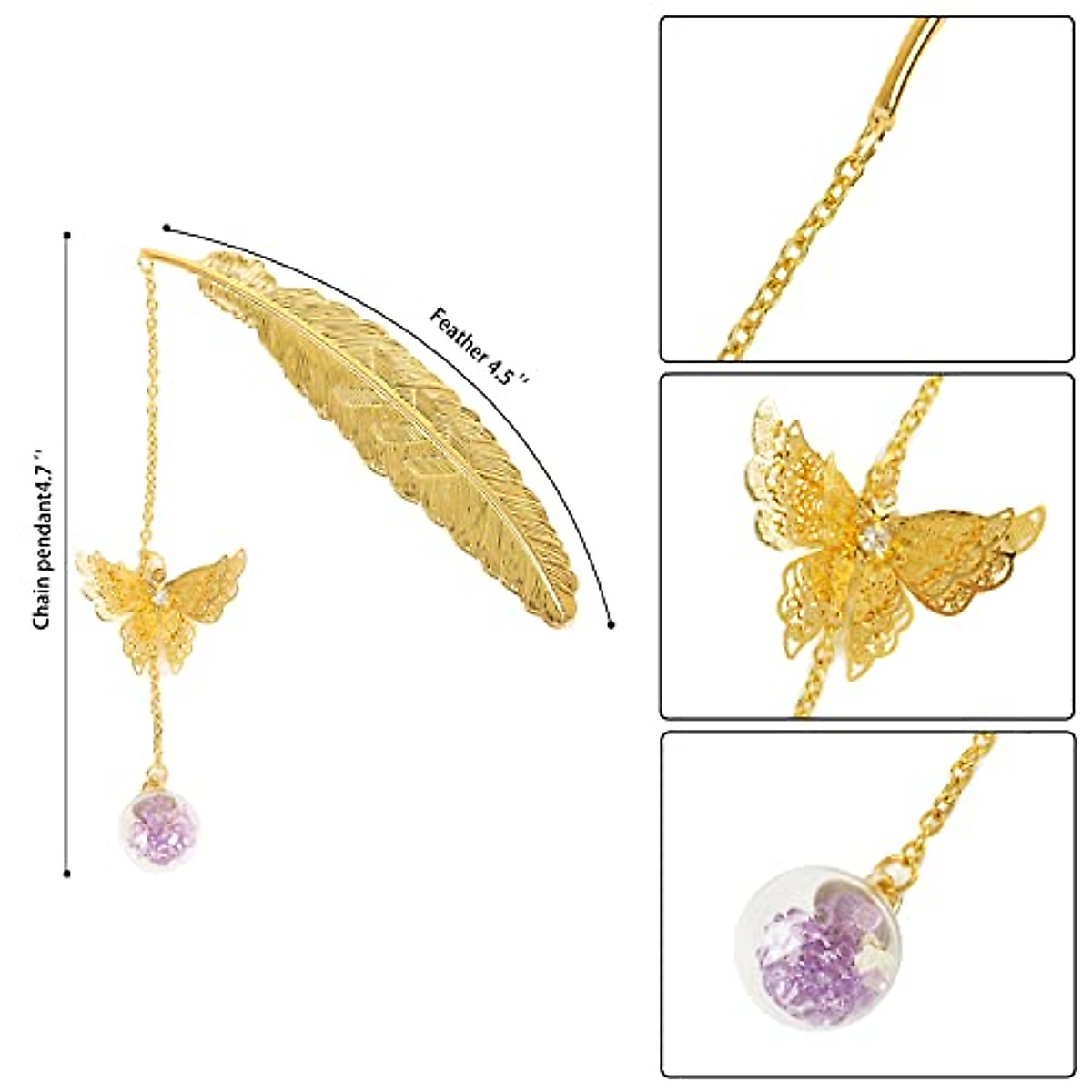 YYwingek Metal Feather Bookmark Book Makers Birthday Gift for Women Teachers Mothers Day 3D Butterfly Chain Book Marks for Book Lover Librarian Readers Lady Kids Girls Boys Female Bookworm
