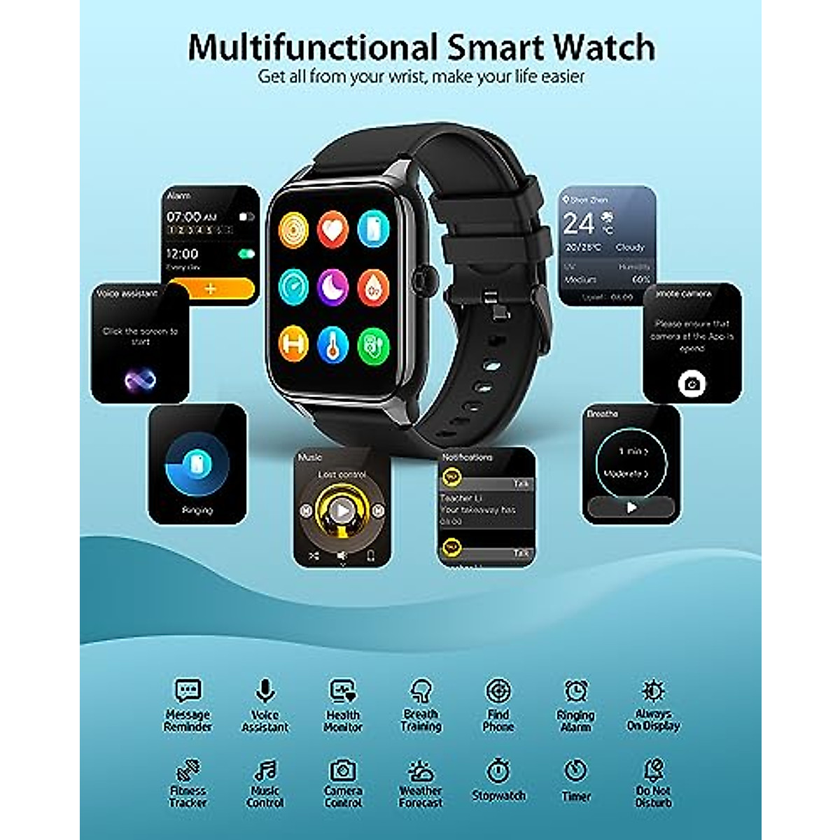 EGQINR Smart Watch, 1.78" AMOLED 368 * 448 HD Screen, 69 Sports Modes Fitness Tracker with Heart Rate, Blood Oxygen, Sleep, IP68 Waterproof Smartwatch with Bluetooth Call for Android iOS