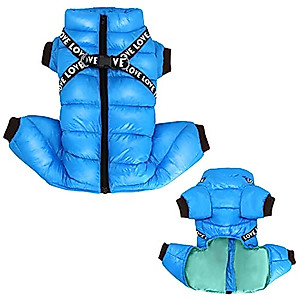 Didog Winter Small Dog Coats,Waterproof Jackets with Harness & D Rings, Warm Zip Up Cold Weather Coats for Puppy & Cats Walking Hiking,Blue,Chest: 13"