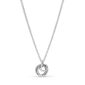 Pandora Family Always Encircled Pendant Necklace - Great Gift for Women - Adjustable Necklace with Lobster Clasp - Sterling Silver & Cubic Zirconia - 23.6", No Gift Box