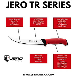 JERO Pro Series TR 8" Breaking & Trimming Knife - Commercial Grade Butcher Knife - Double Injection Molded Handle With Thick Santoprene Out Layer - German Stainless Steel Blade - 1508TR